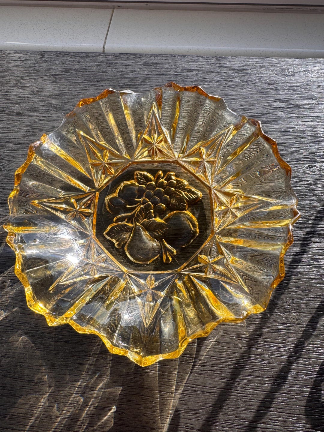 Vintage Cut Crystal Wavy Glass Fruit Flower Candy Dish 8" Diameter - Etsy