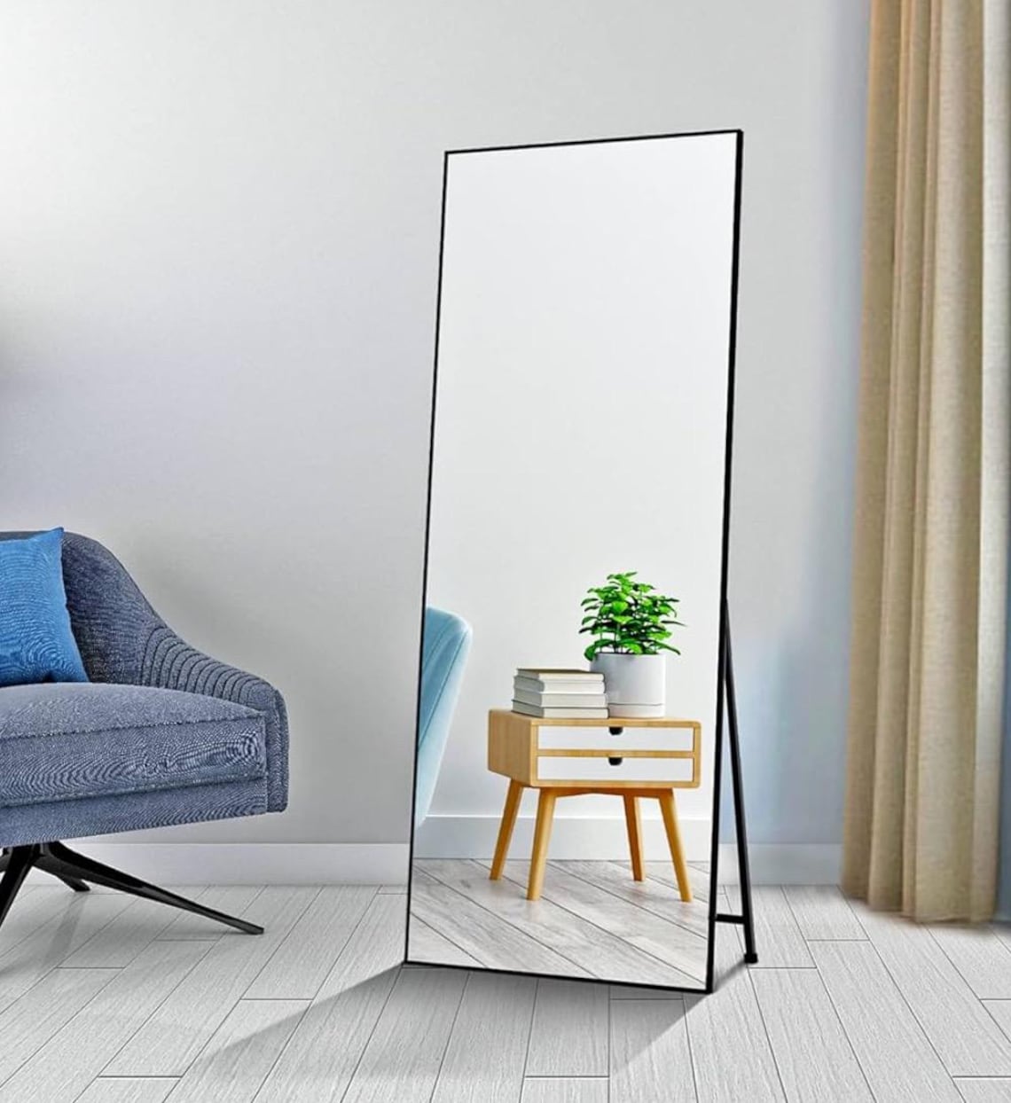 Elegant Full-length Standing Mirror With Slim Black Frame – High ...