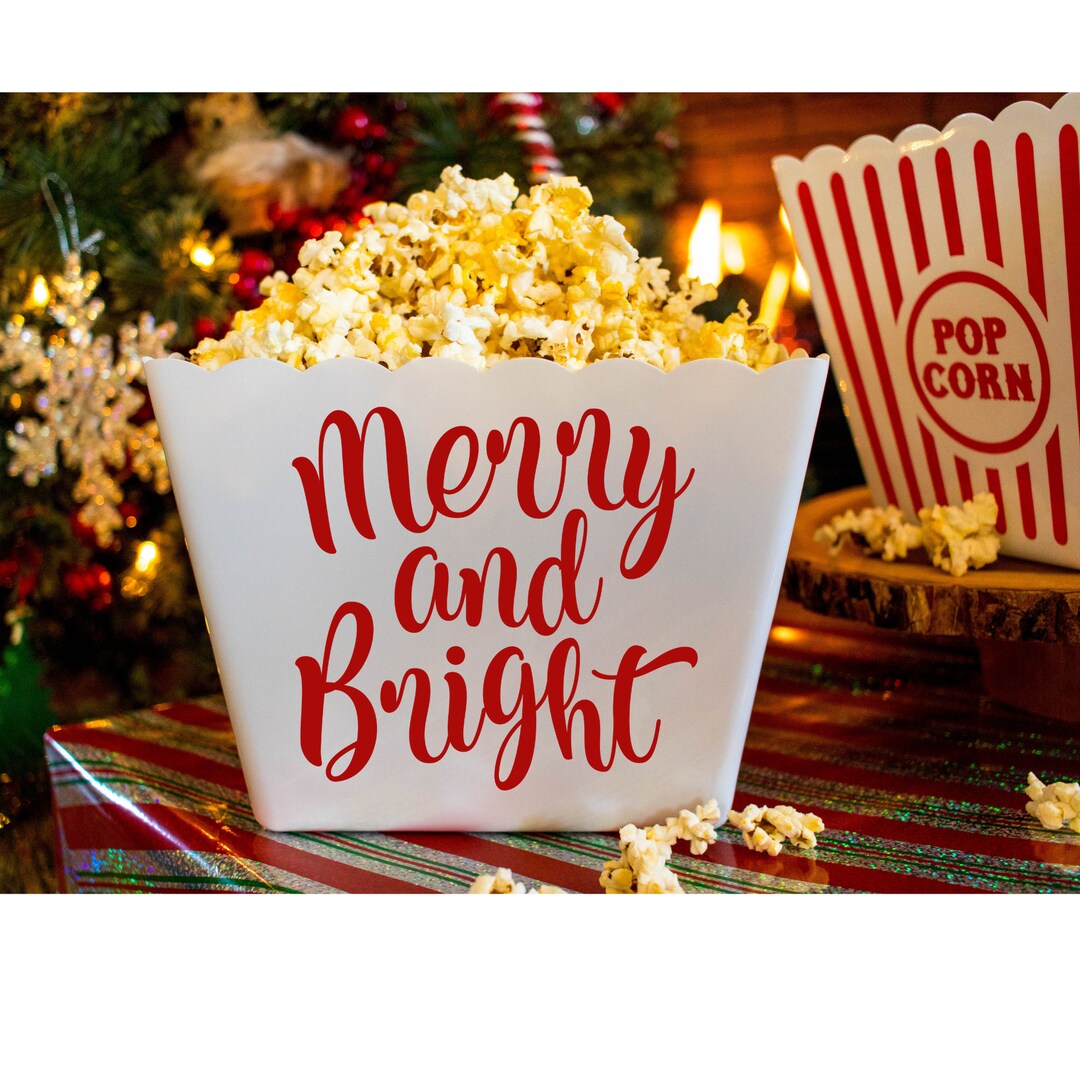 Personalized Popcorn Bowl, Merry and Bright, Christmas Party Favors ...