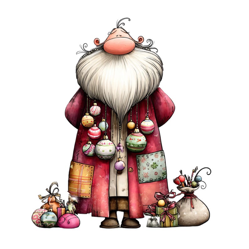 Quirky Whimsical Santas Clipart: Funny Christmas PNG Bundle (digital ...