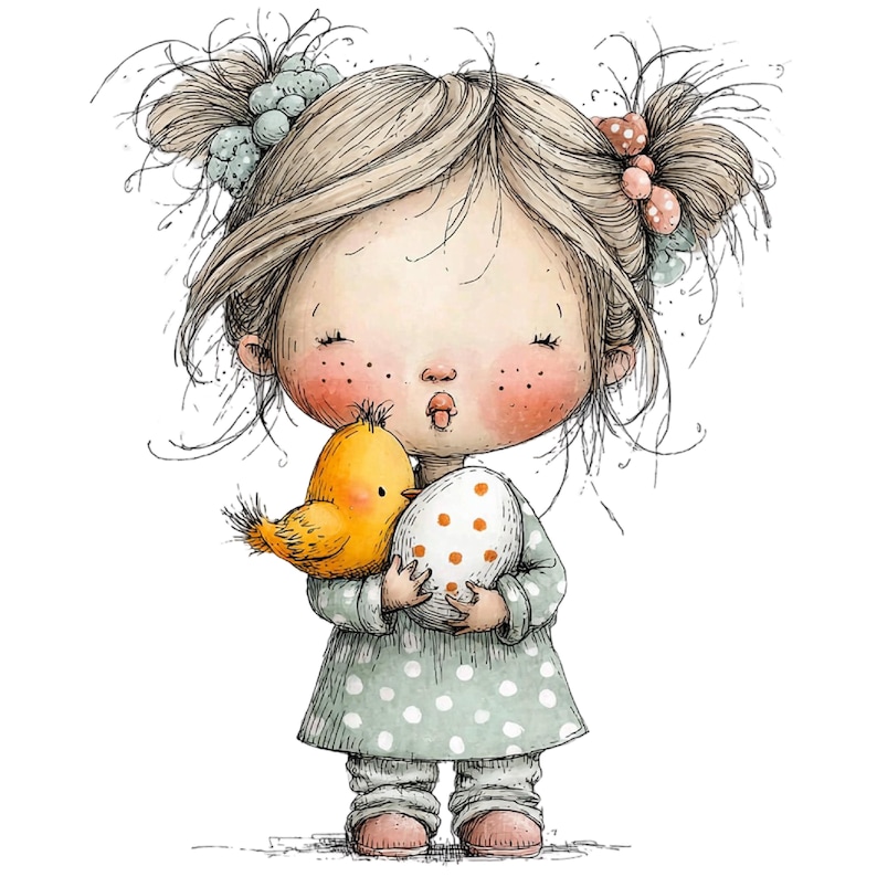 Watercolor Easter Kids Illustration Set: Spring Holiday Character Art ...