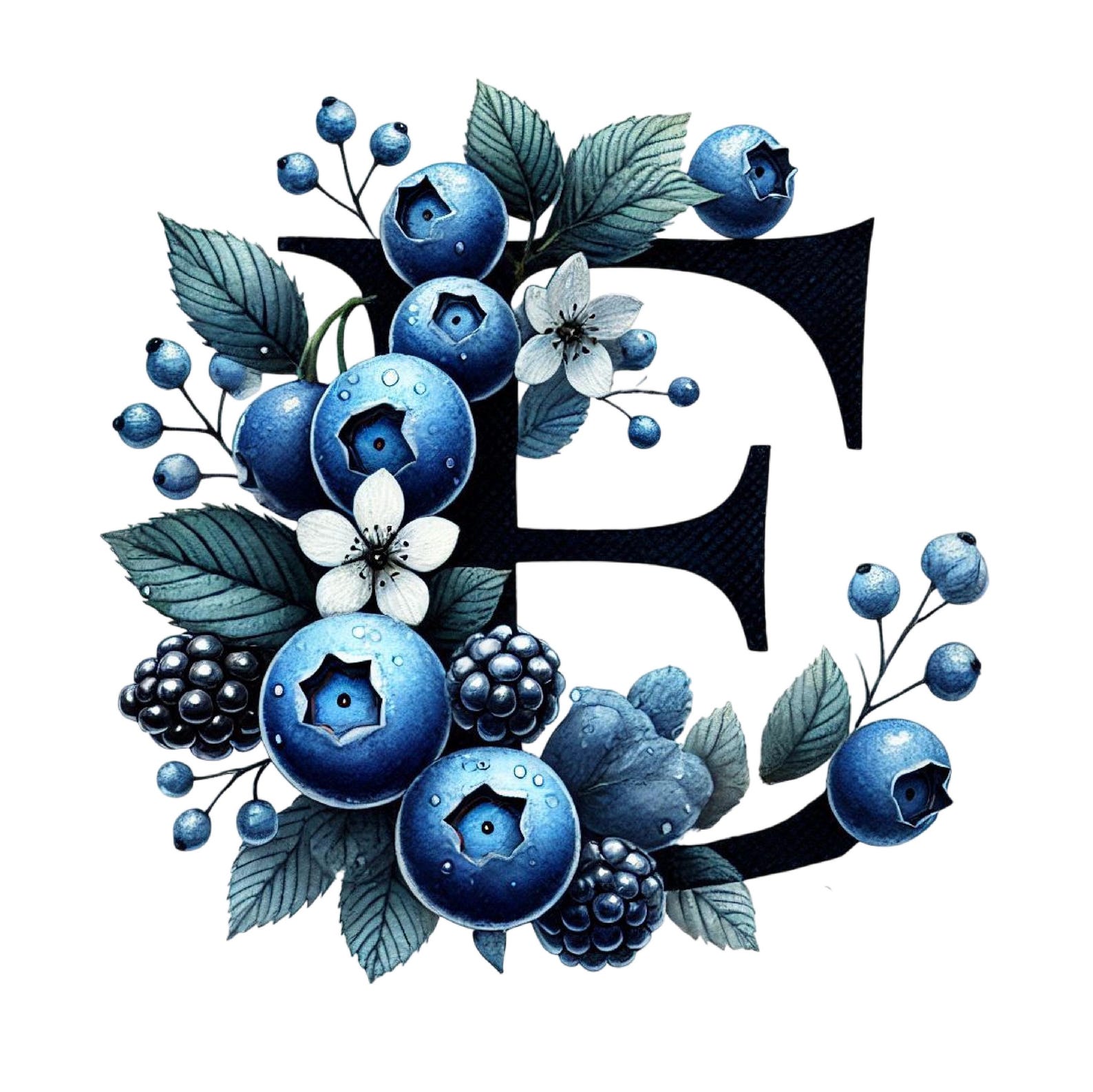 Spring Blueberry Alphabet Clipart – Botanical Letter PNG Set (digital ...