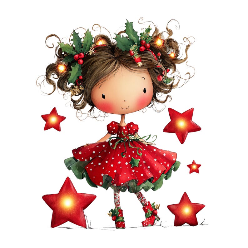 Whimsical Christmas Girl Clipart – Cute Holiday Character PNG Bundle ...