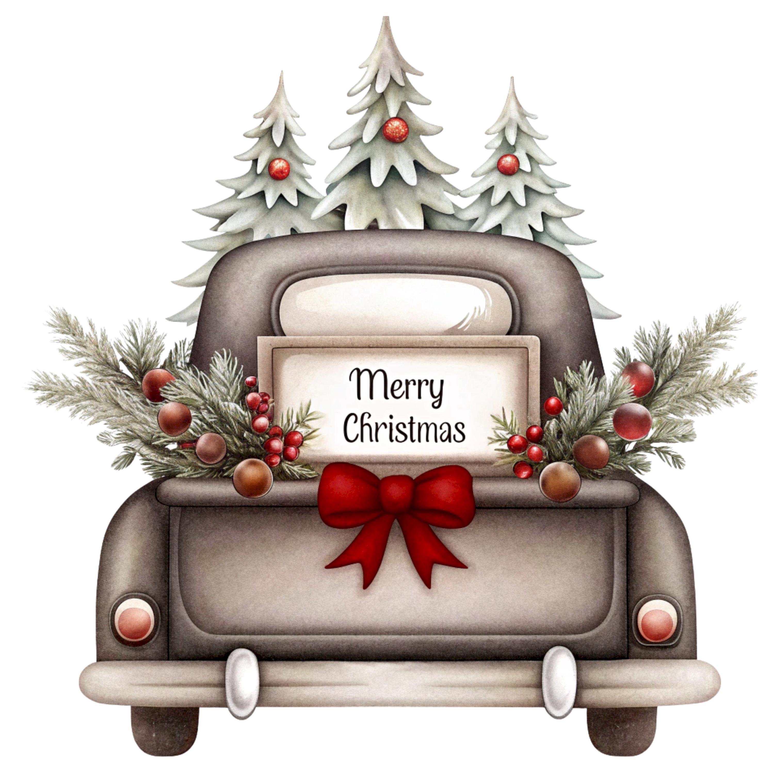 Christmas Truck Tree Clipart – Red Holiday Car PNG Bundle (digital ...