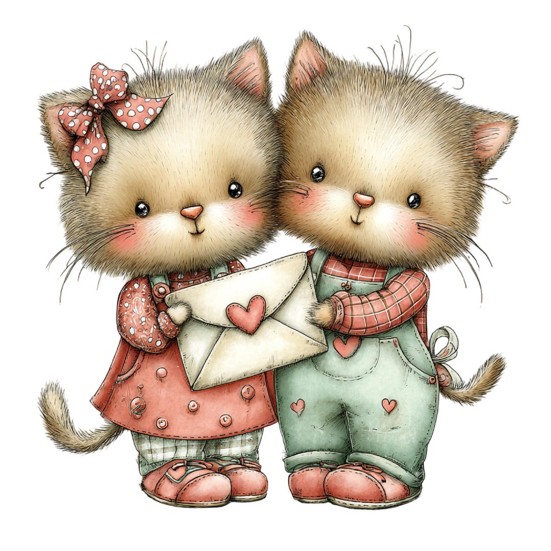Whimsical Valentine Cat Couple Clipart Set: Romantic Animal Bundle 34 ...
