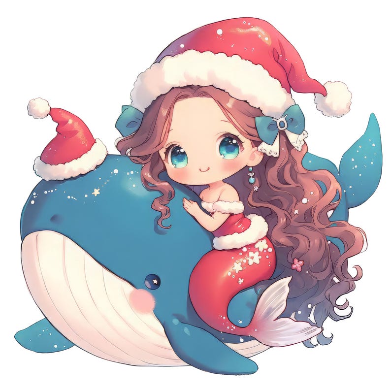 Adorable Mermaid Christmas Clipart Bundle: Cute Holiday PNG Images ...