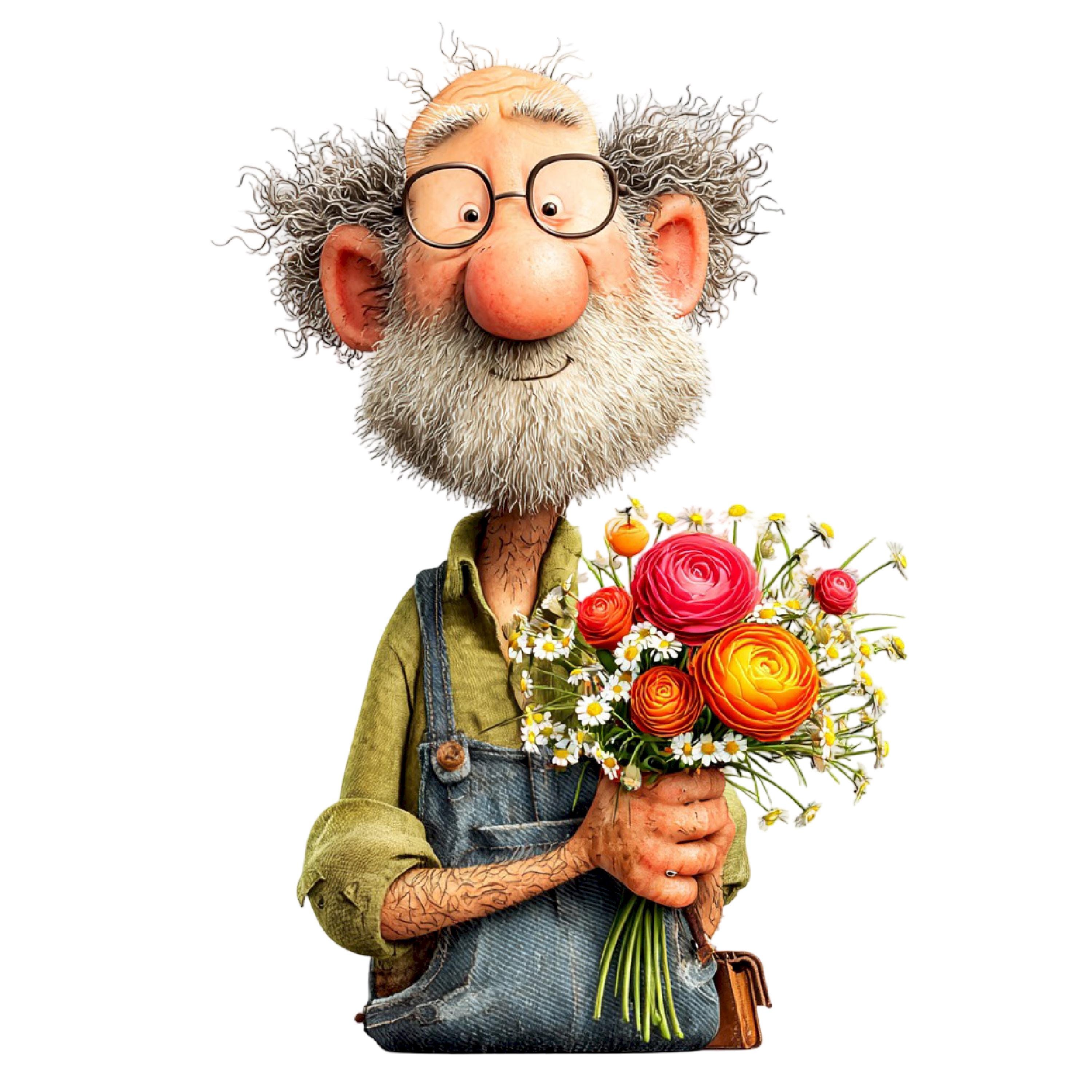 Elderly Man With Flowers Clipart: Quirky Old Man Set 26 PNG - Etsy