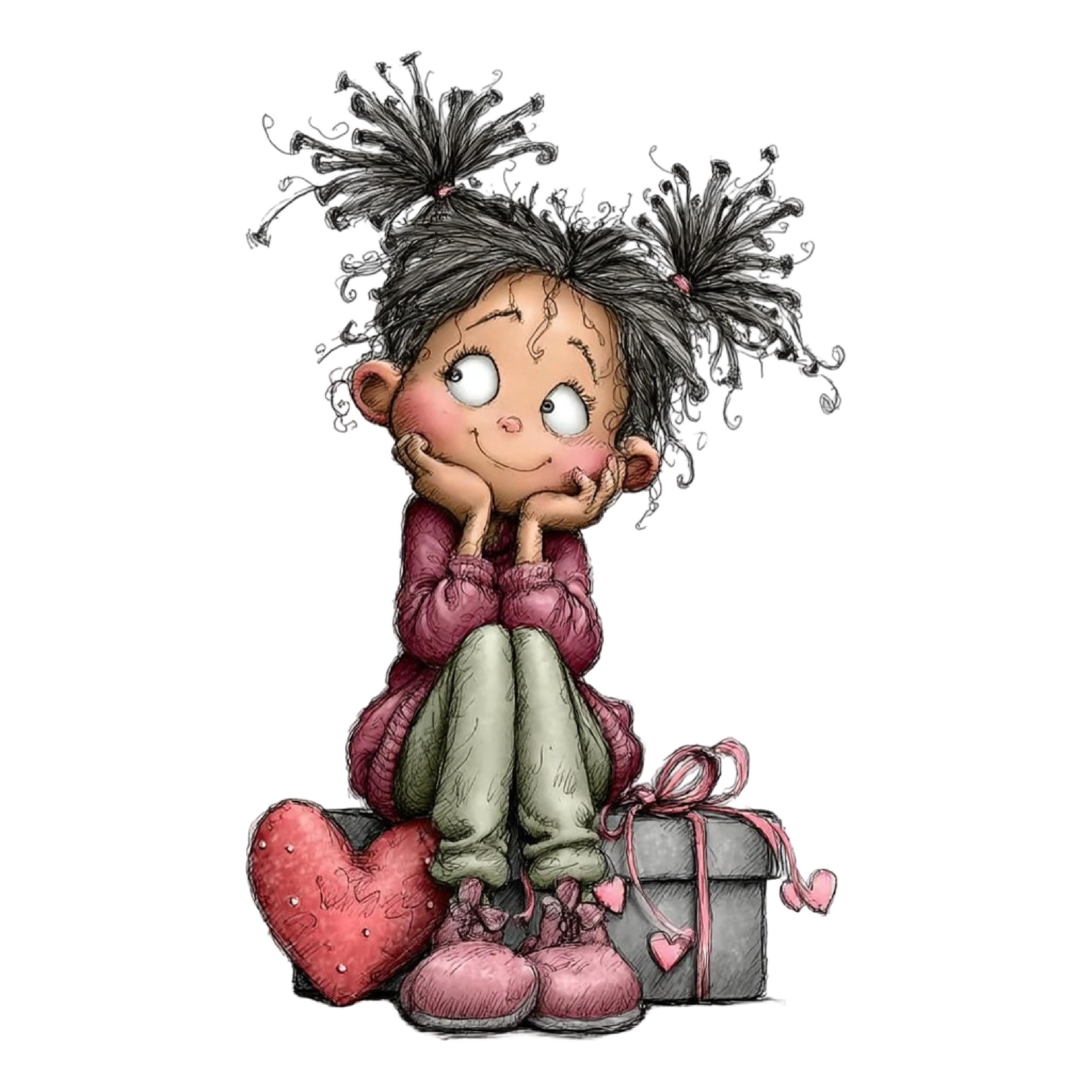 Whimsical Valentine Girl Clipart Set: Romantic Character Bundle 30 PNG ...