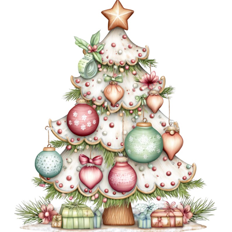 Watercolor Christmas Tree Clipart: Cute Holiday PNG Images (digital ...