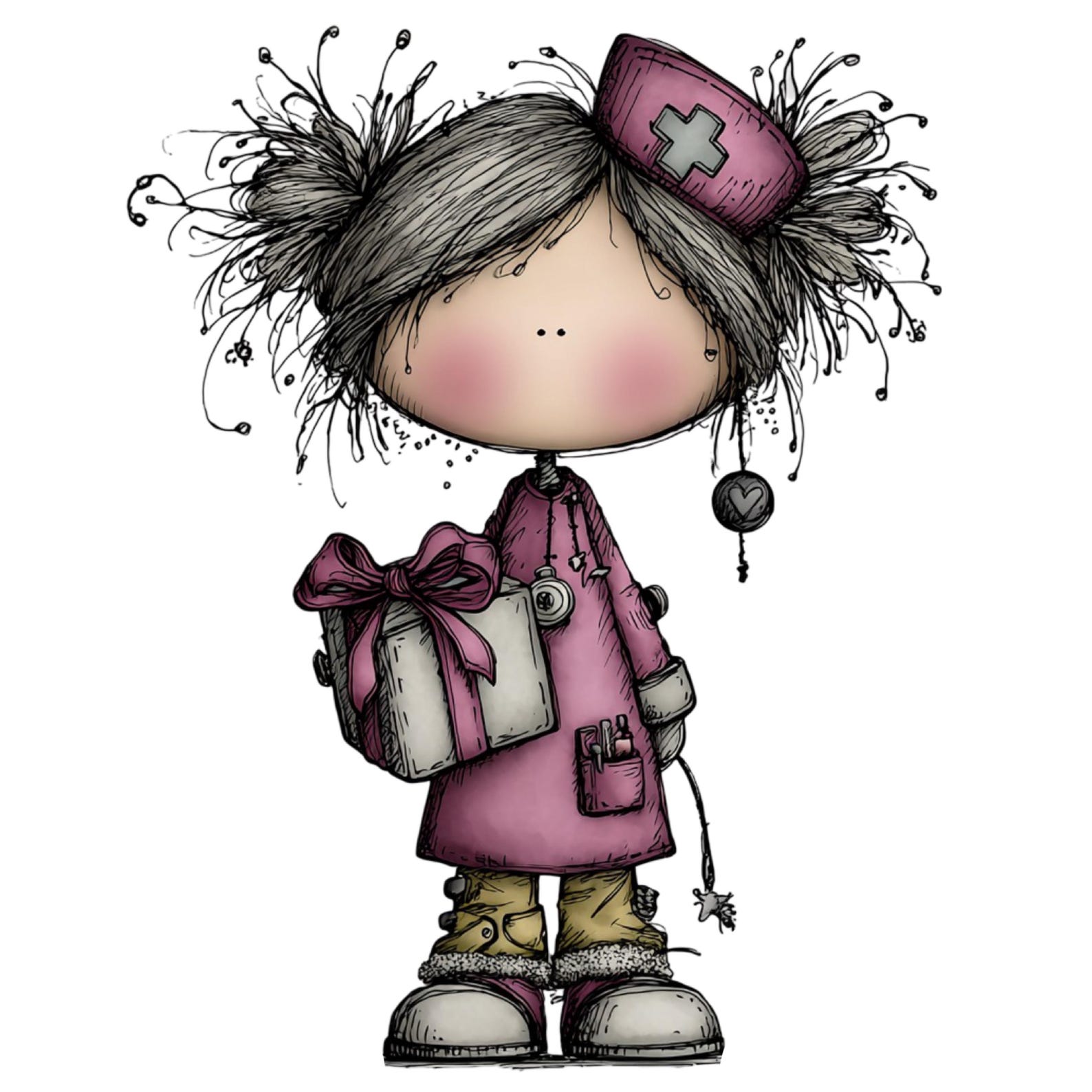 Whimsical Christmas Nurse Girls Clipart – Cute Holiday Medical PNG ...
