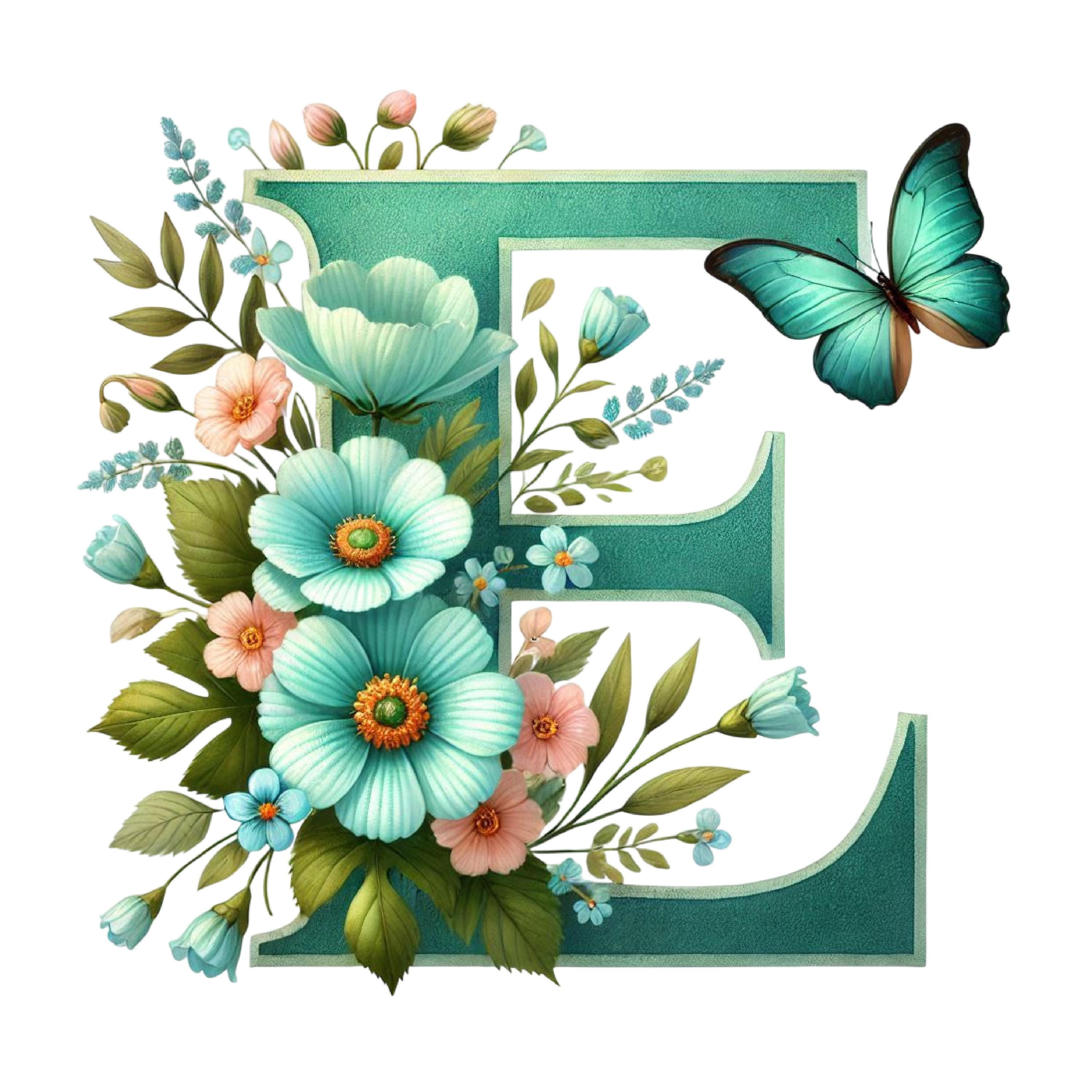 Watercolor Spring Alphabet Clipart – Floral Letter PNG Set (digital ...