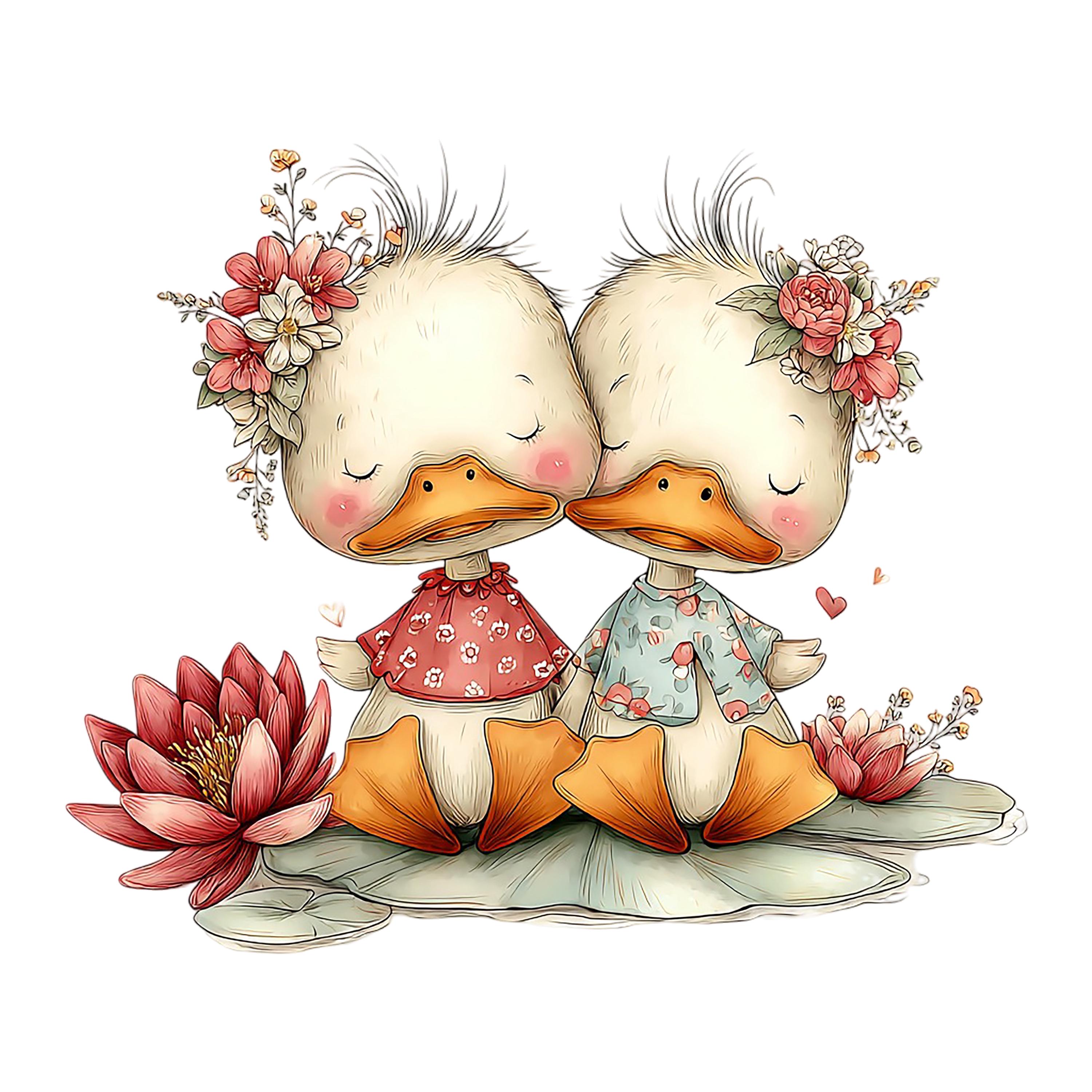 Whimsical Duck Couple Set: Romantic Animal Art Bundle 48 PNG - Etsy
