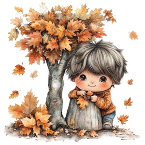 Fall Kids Clipart: Cute Autumn Children PNG Images for Cards, Crafts ...