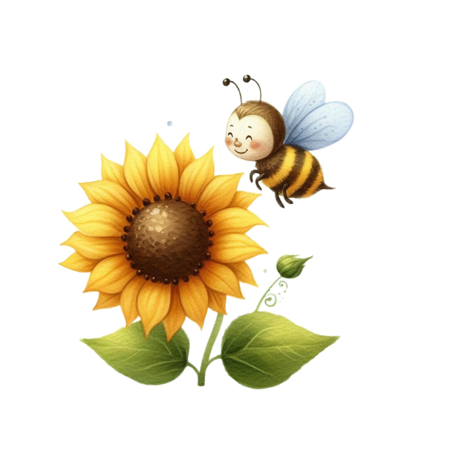 Watercolor Bee Buzzing Sunflower Clipart: Cute Floral PNG Images ...