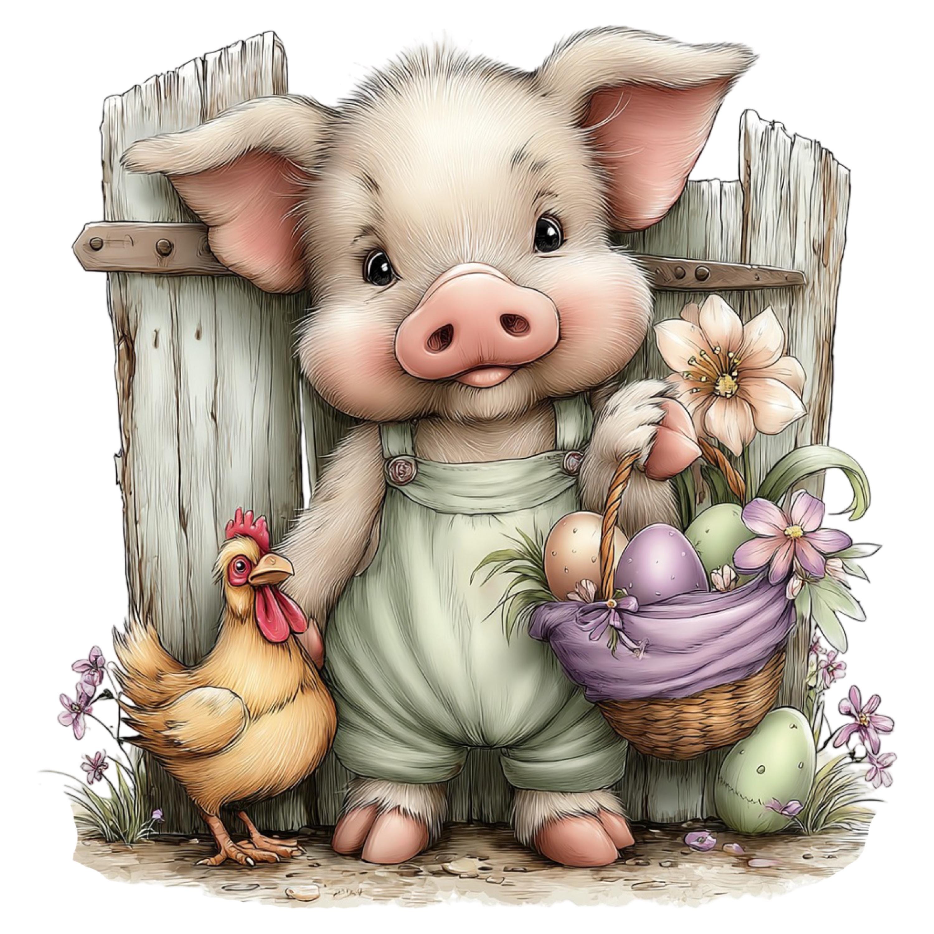 Whimsical Easter Farm Animals PNG Set: Watercolor Clipart Bundle 35 PNG ...