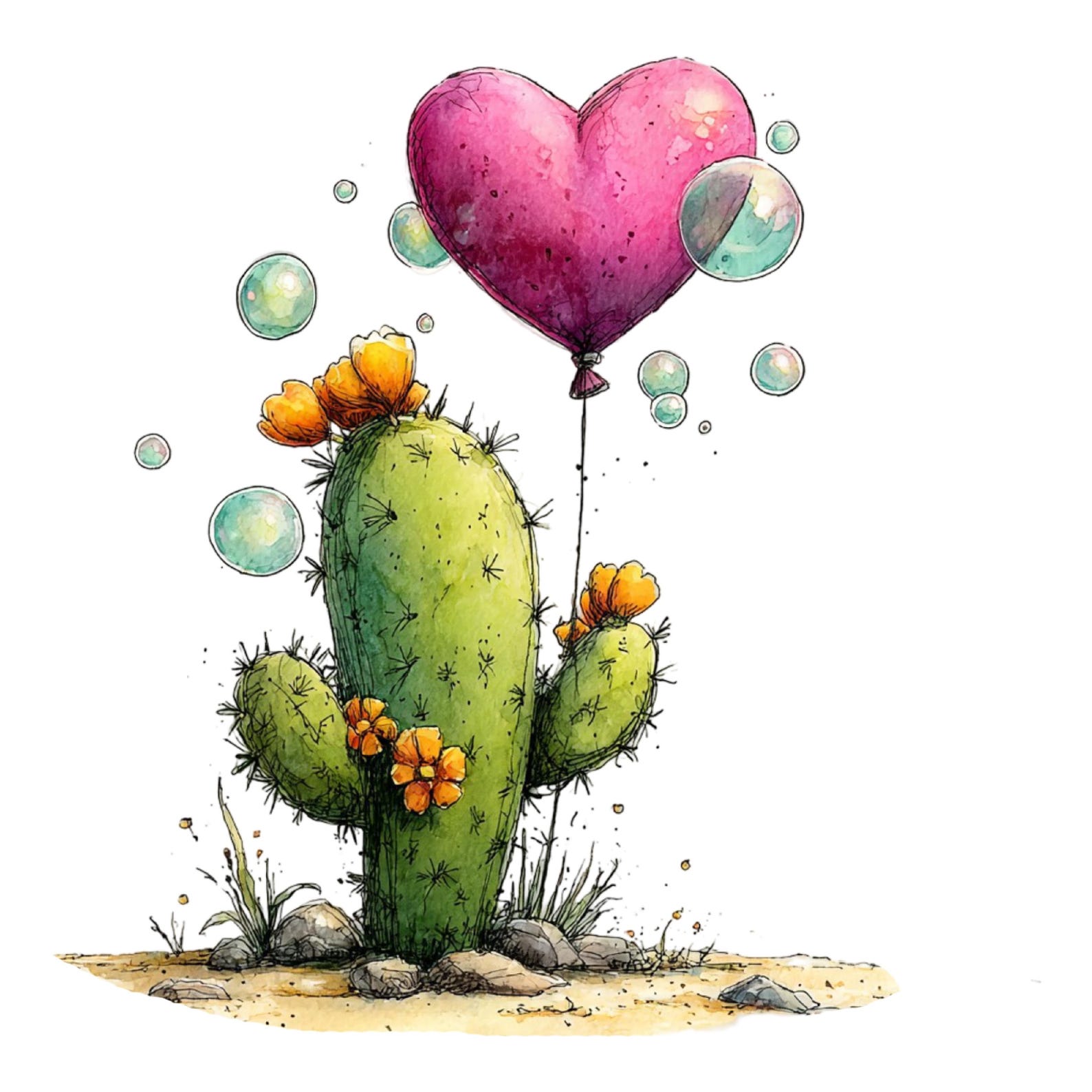 Whimsical Valentine Cactus Clipart Set: Romantic Desert Bundle 29 PNG ...