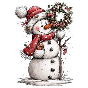 Christmas Whimsical Snowman Clipart – Festive Winter PNG Set (instant ...