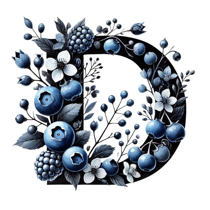 Spring Blueberry Alphabet Clipart – Botanical Letter PNG Set (digital ...