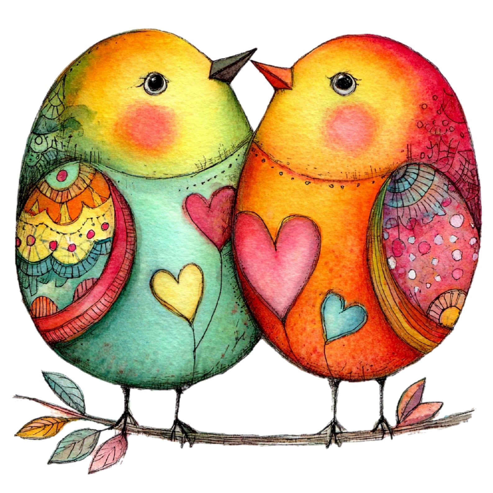 Quirky Valentine Love Birds Clipart – Watercolor Romantic Animal PNG ...