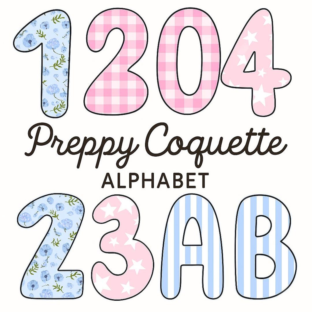 Preppy Coquette Alphabet Clipart: Retro Floral PNG (digital Download ...