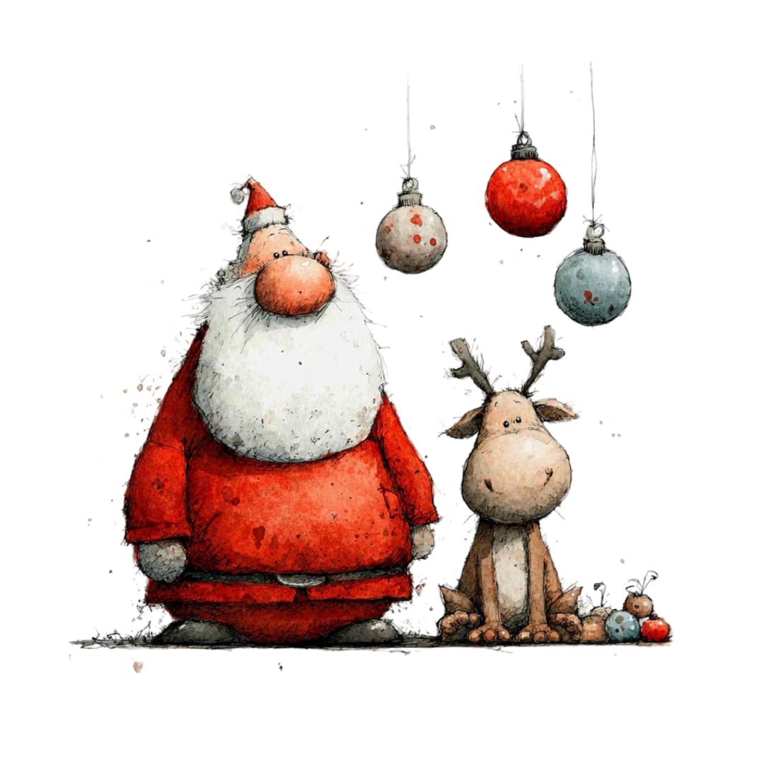 Quirky Santa & Reindeer Clipart: Funny Christmas PNG Images (digital ...