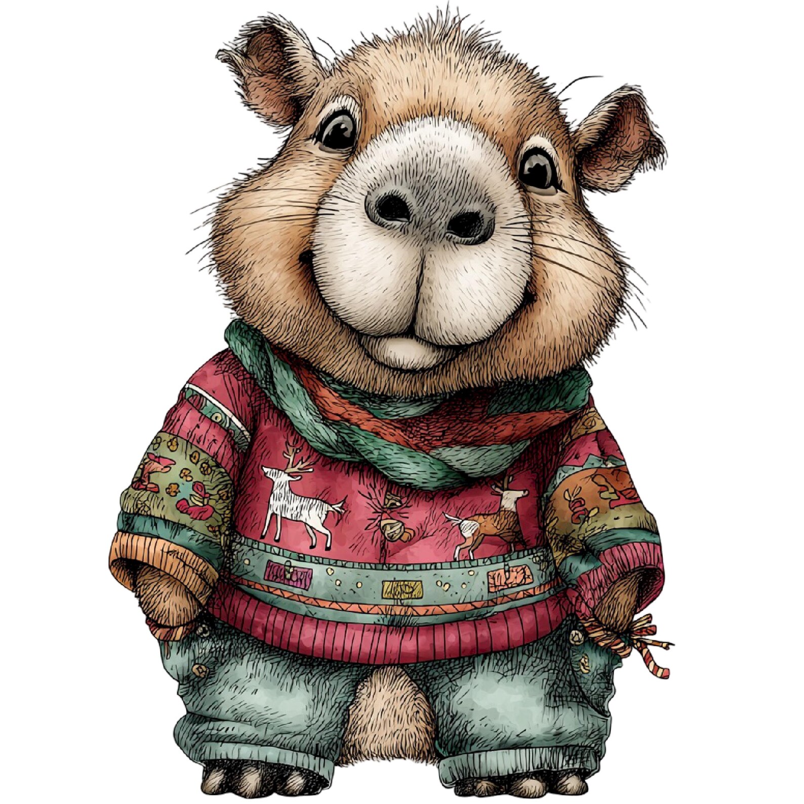 Christmas Capybara Clipart – Whimsical Watercolor Holiday Animal PNG ...