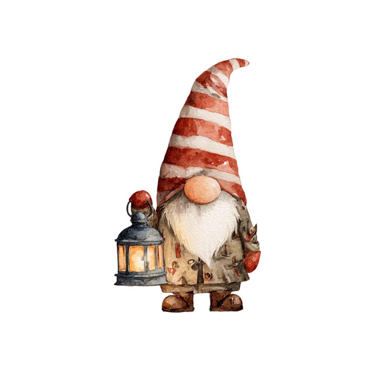 Christmas Gnomes Watercolor Clipart: Cute Holiday PNG Images (digital ...