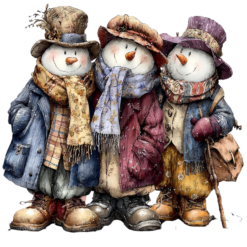 Whimsical Christmas Snowman Clipart – Cute Holiday Winter PNG Set ...