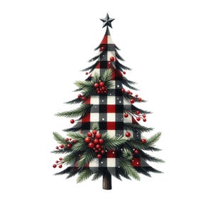 24 Watercolor Buffalo Plaid Christmas Trees,christmas Digital Download ...
