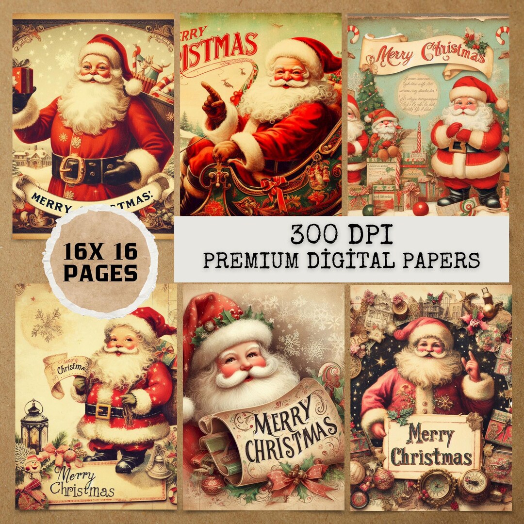 Vintage Christmas Digital Paper Pack: 50 Printable Backgrounds ...