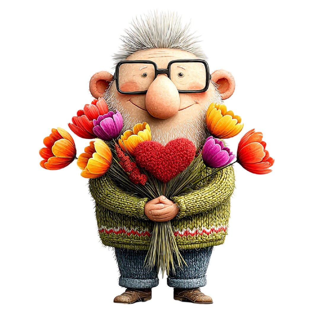 Elderly Man With Flowers Clipart: Quirky Old Man Set 26 PNG - Etsy