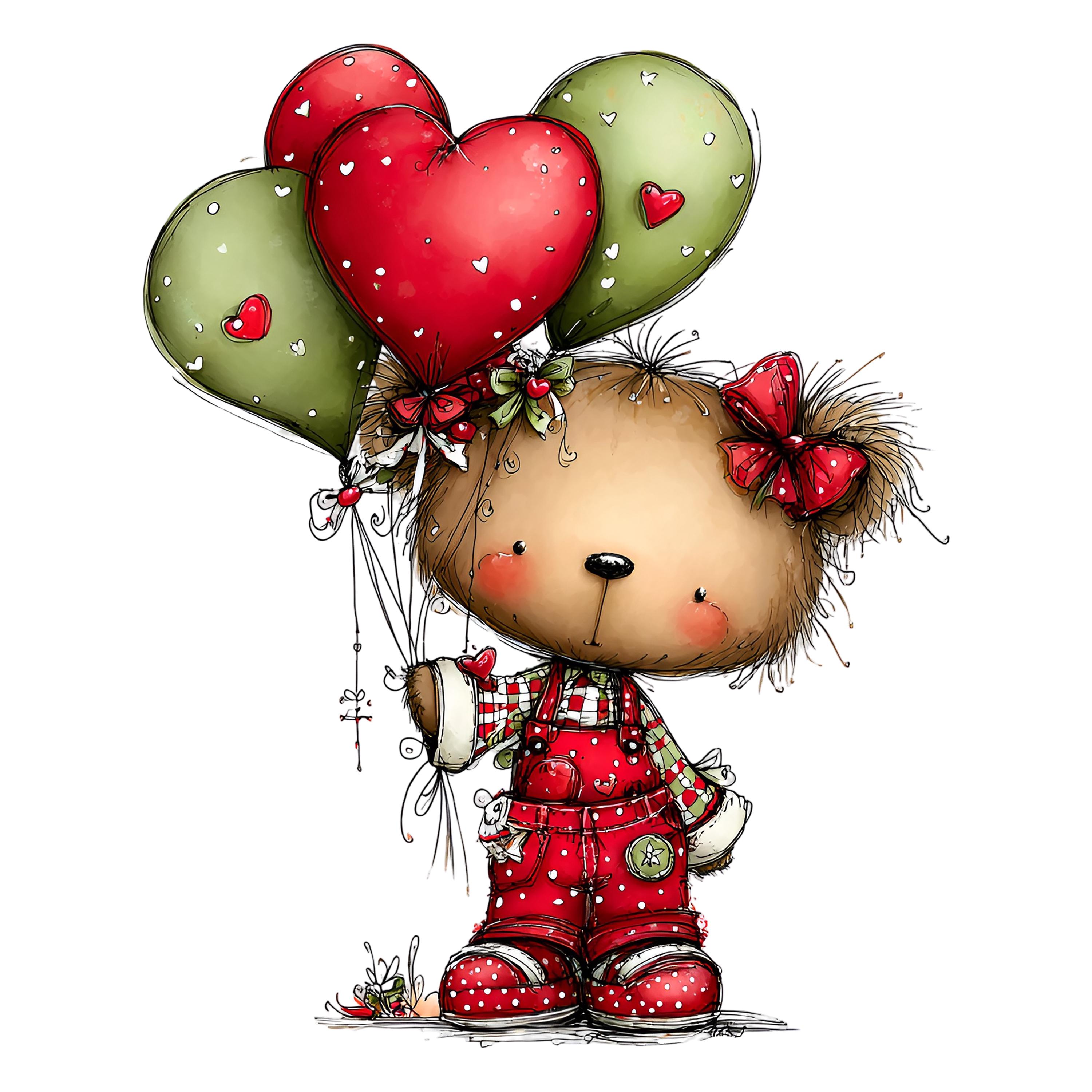 Teddy Bear With Balloons Clipart – Cute Bear Birthday PNG Set (digital ...