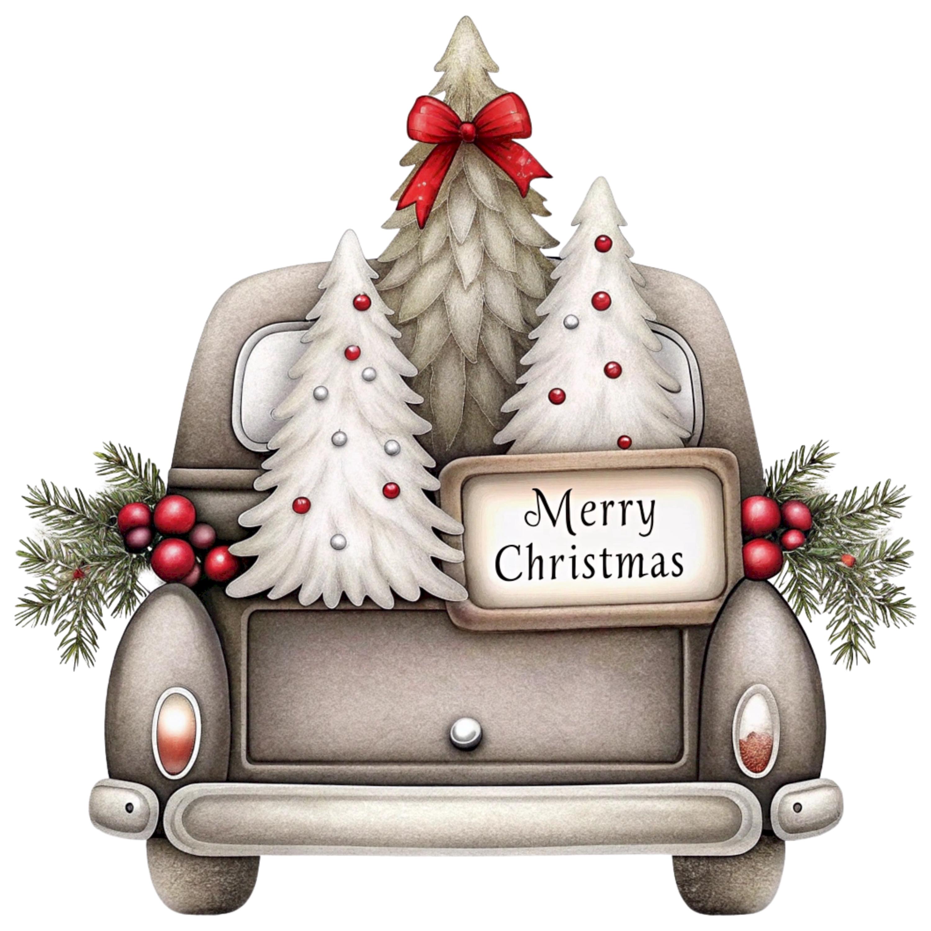 Christmas Truck Tree Clipart – Red Holiday Car PNG Bundle (digital ...