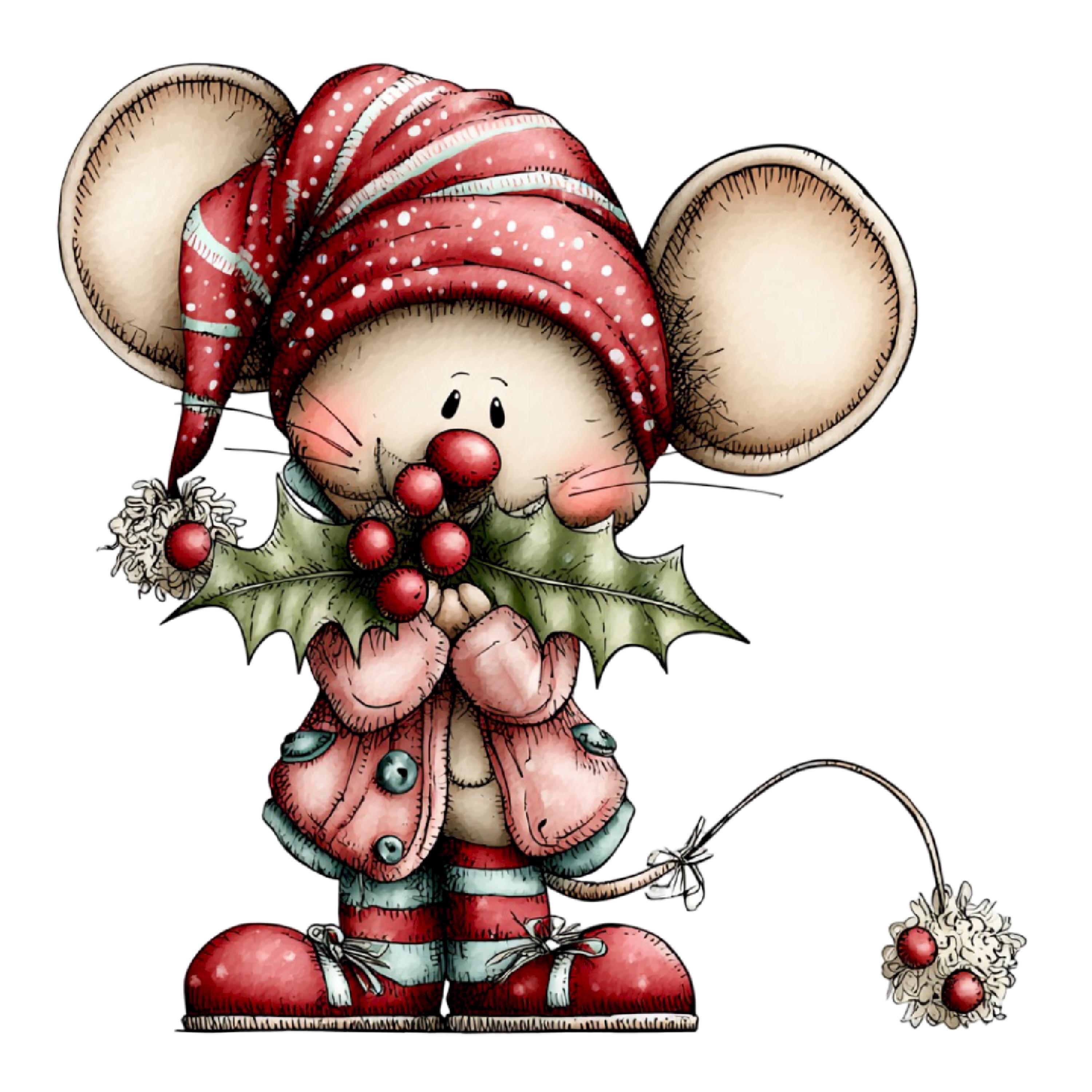 Whimsical Christmas Mouse Clipart – Cute Holiday Animal PNG Bundle ...