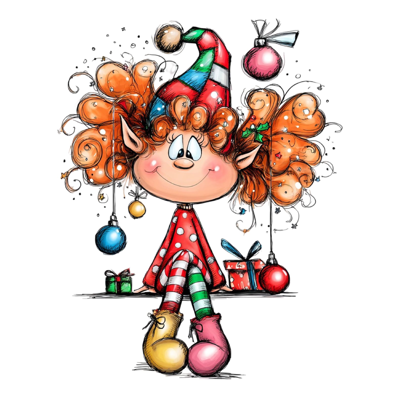 Whimsical Christmas Elf Clipart – Watercolor Holiday Helper PNG Set ...