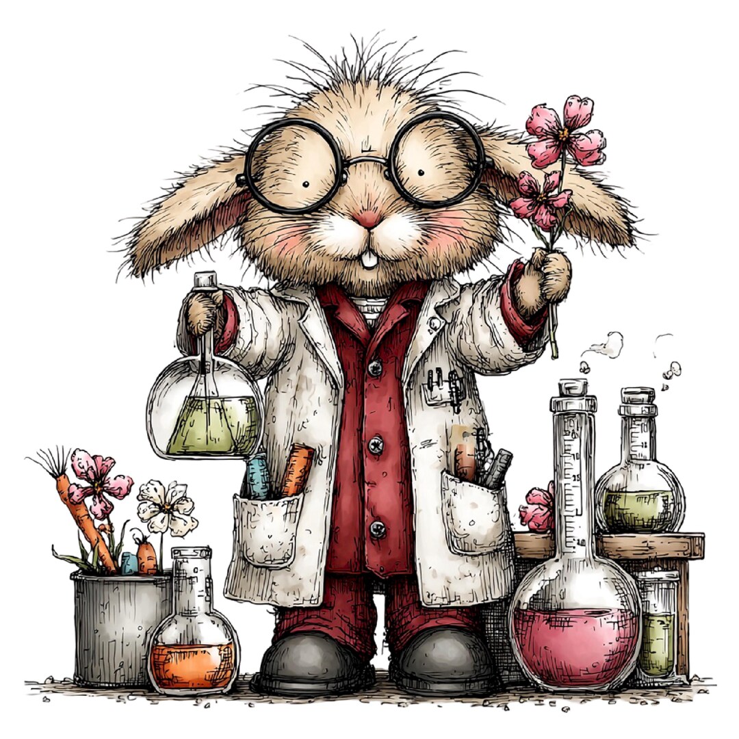 Easter Bunny Scientist Illustration Set Spring Art 36 PNG - Etsy