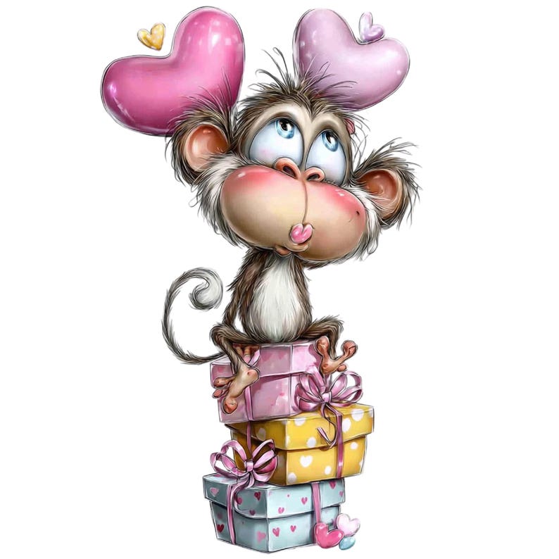 Valentine Monkey Illustration Set: Playful Love Character Art 32 PNG - Etsy
