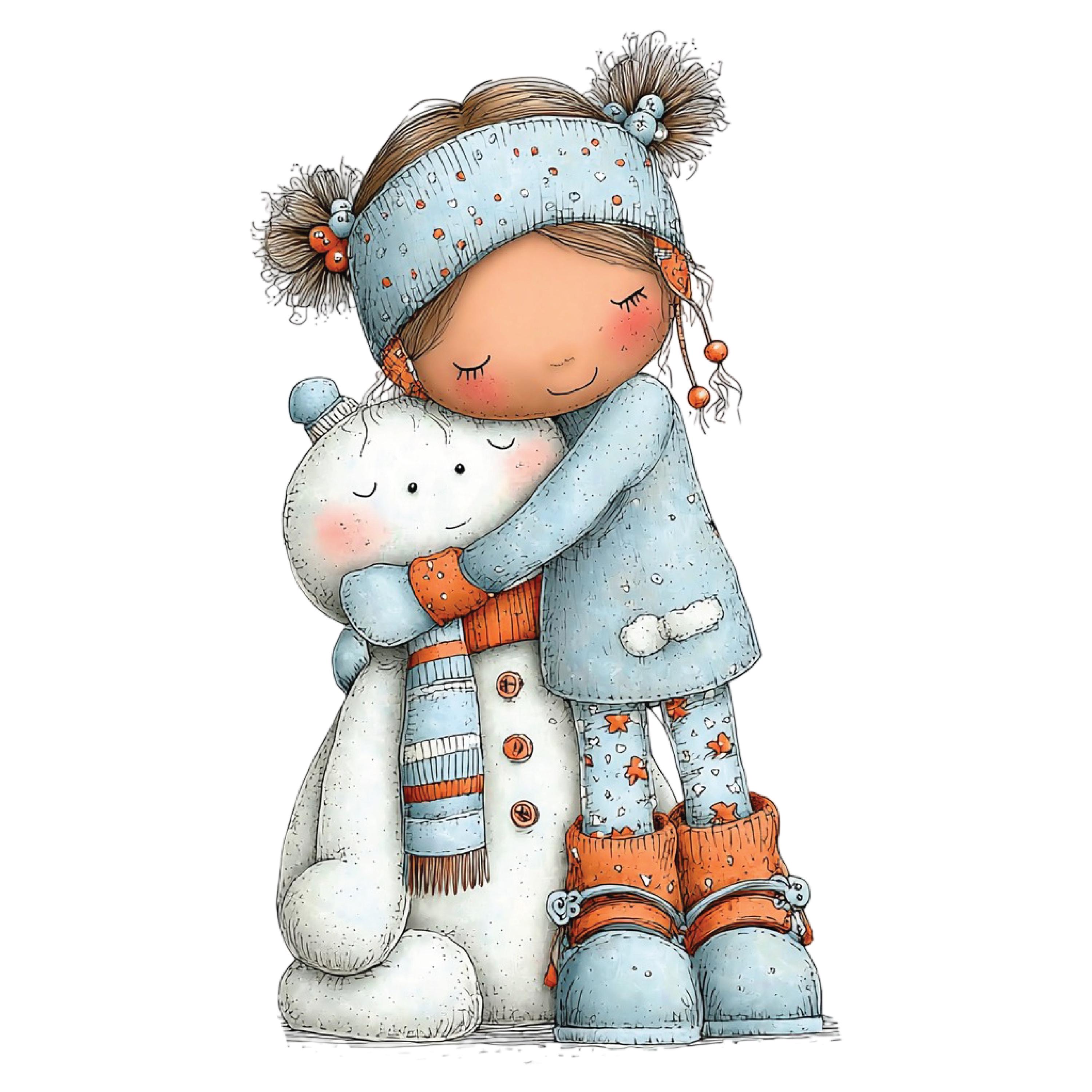 Christmas Little Girl Clipart – Cute Holiday Character PNG Set (digital ...