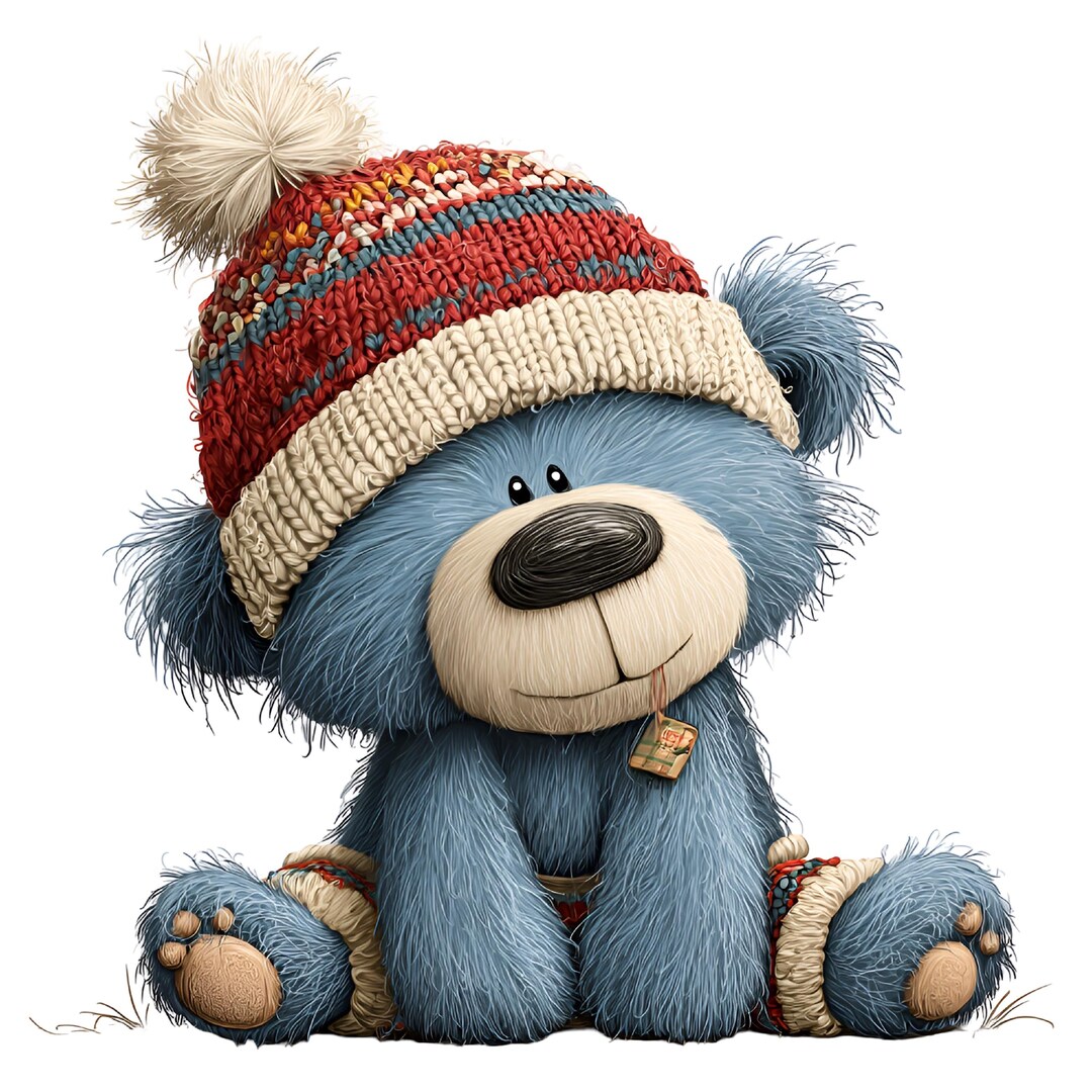 Whimsical Icy Blue Teddy Bear PNG Set: Christmas Watercolor Clipart ...