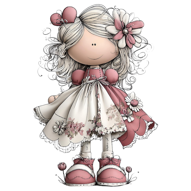Whimsical Dolls Clipart Bundle – Cute Girl Character PNG Set (digital ...