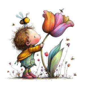 Quirky Bee and Girl Clipart – Playful Whimsical PNG Set (instant ...