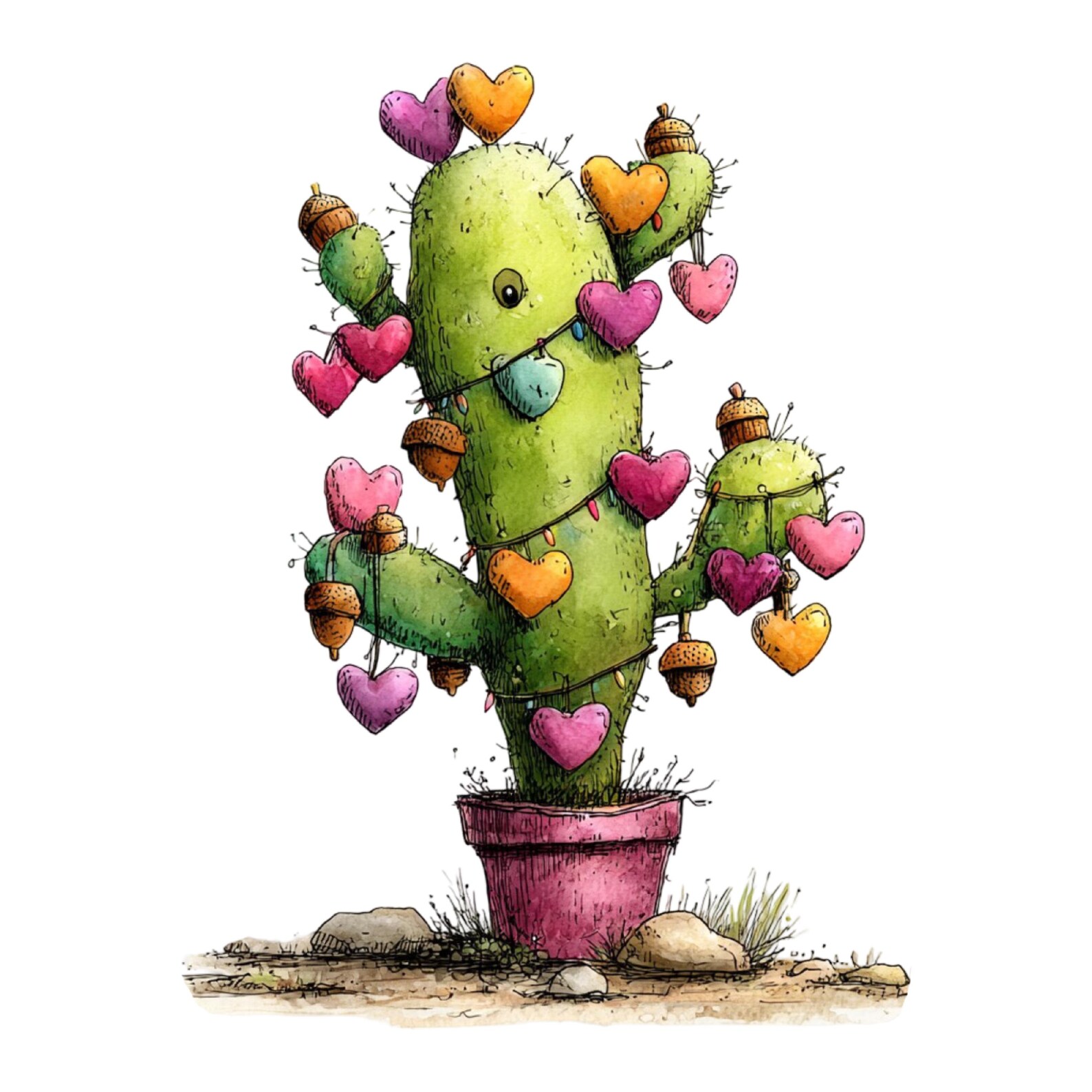 Whimsical Valentine Cactus Clipart Set: Romantic Desert Bundle 29 PNG ...