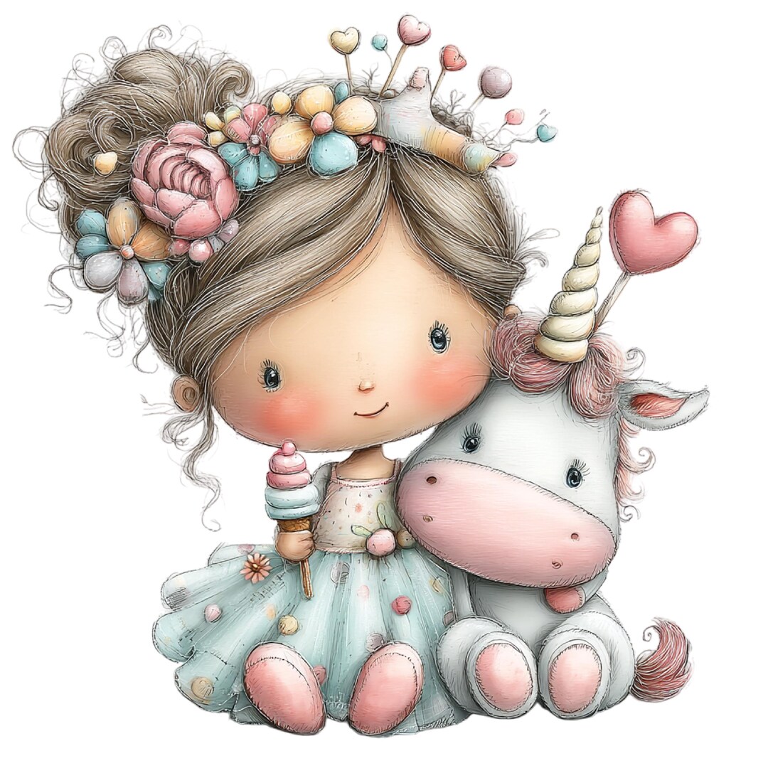 Whimsical Princess and Unicorn Clipart – Watercolor Fantasy Fairytale ...