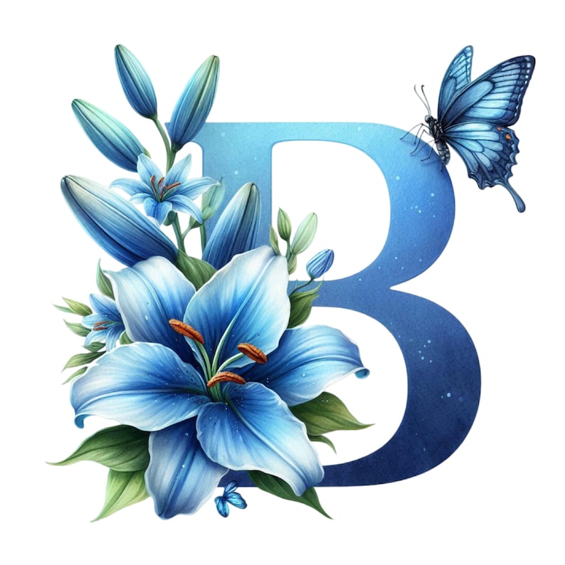 36 PNG Blue Floral Monogram Alphabet Bundle,highresolution Images ...