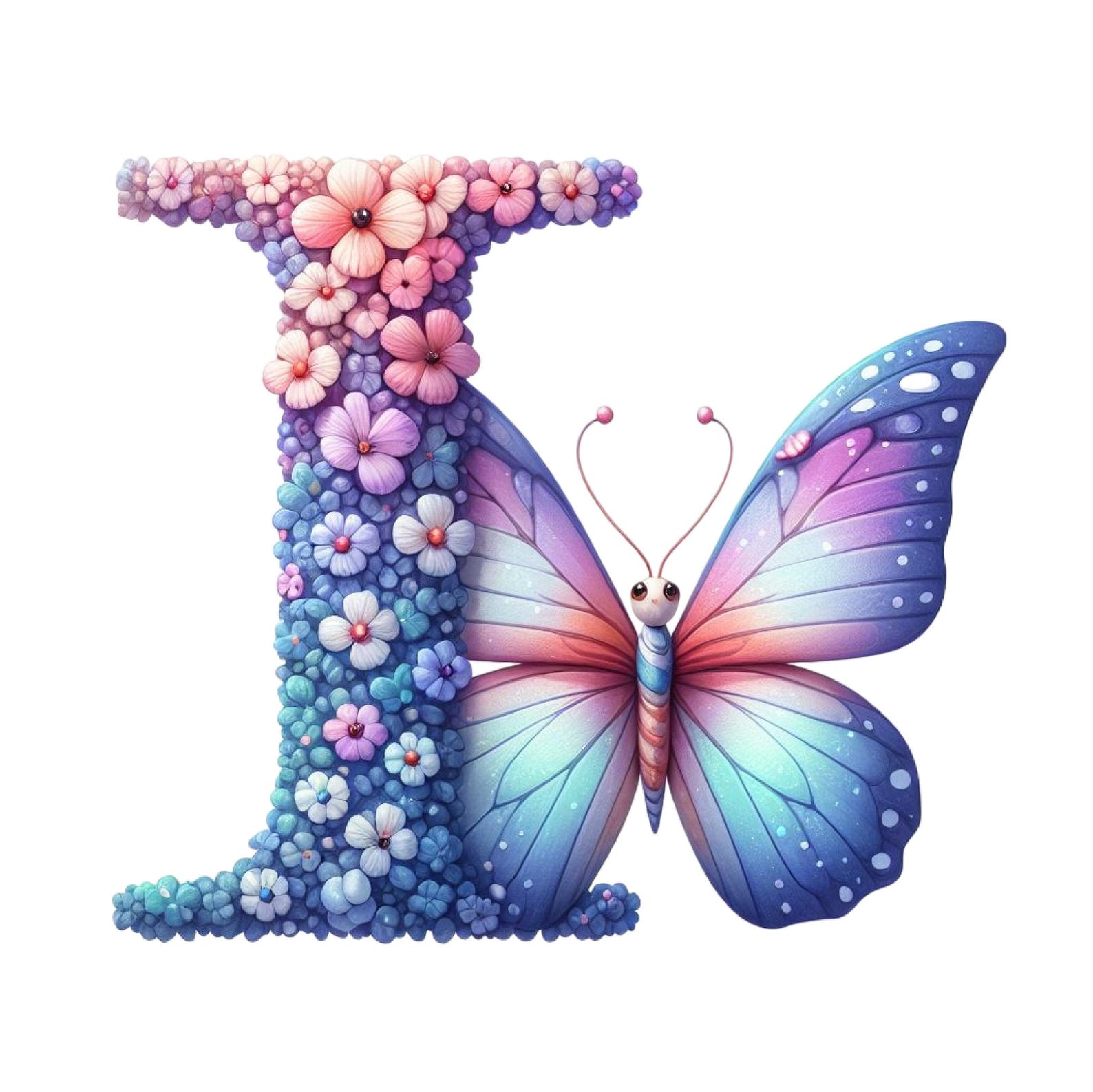 Watercolor Butterfly Alphabet and Numbers Clipart – Floral Letter PNG ...