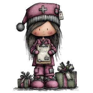 Whimsical Christmas Nurse Girls Clipart – Cute Holiday Medical PNG ...