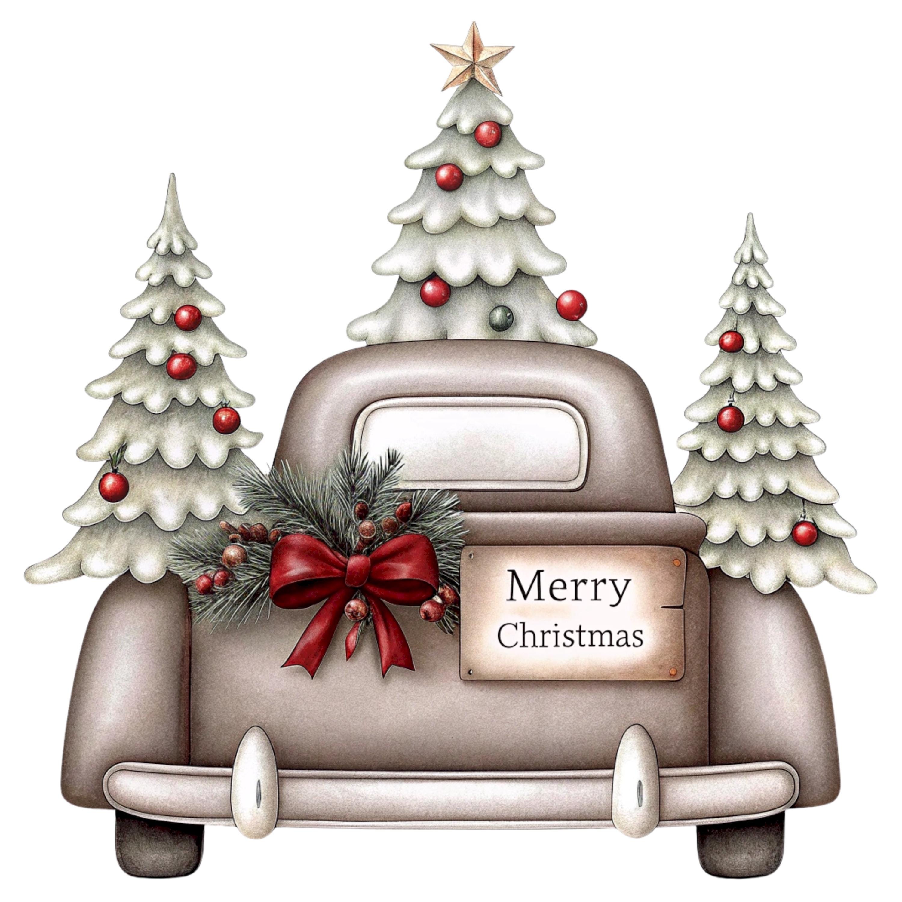 Christmas Truck Tree Clipart – Red Holiday Car PNG Bundle (digital ...