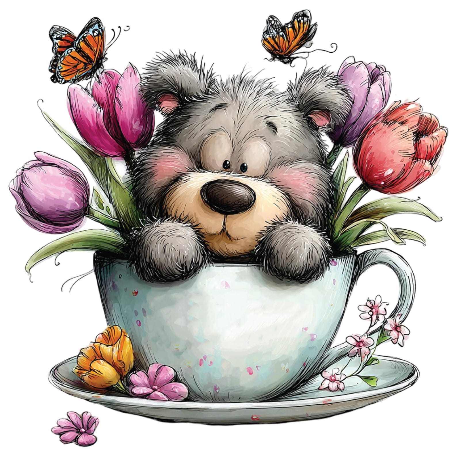 Spring Teddy Bear Illustration Set: Seasonal Animal Character Art 38 ...