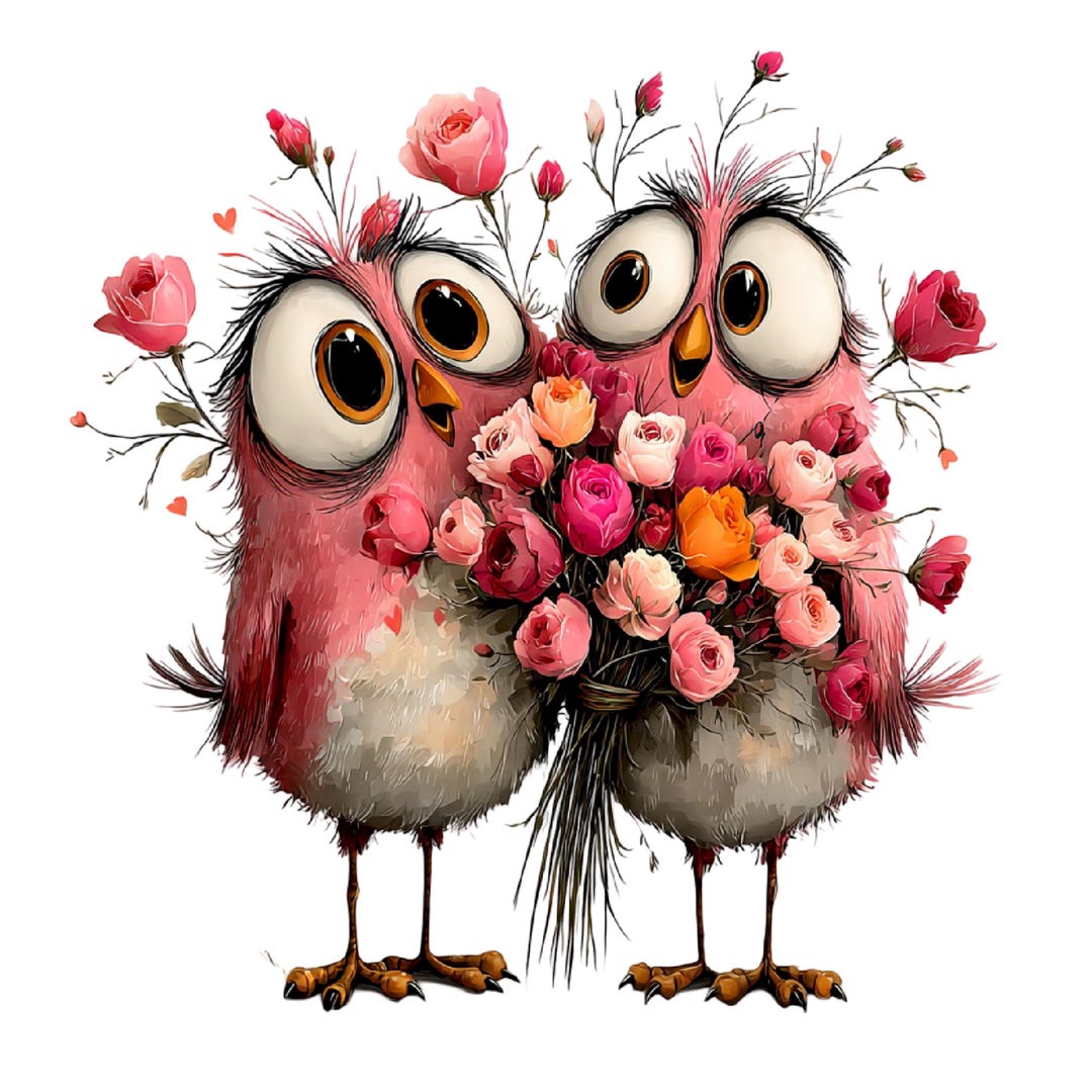 Quirky Valentine Birds Clipart – Watercolor Romantic Love Animal PNG ...