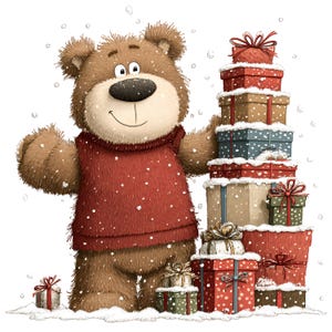 Whimsical Icy Blue Teddy Bear PNG Set: Christmas Watercolor Clipart ...